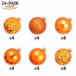 XmasExp 24ct Christmas Ball Ornaments Set Yellow Shatterproof Xmas Tree Hanging Decorations Perfect for Fall Thanksgiving Decor (Orange, 1.57")
