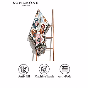 Sonemone Boho Throw Blankets Kilim Geometric Blankets with Tassel Double-Sided Throws Cover for Couch Chair Sofa Bed Outdoor Beach Travel 50"x60", Multicolor