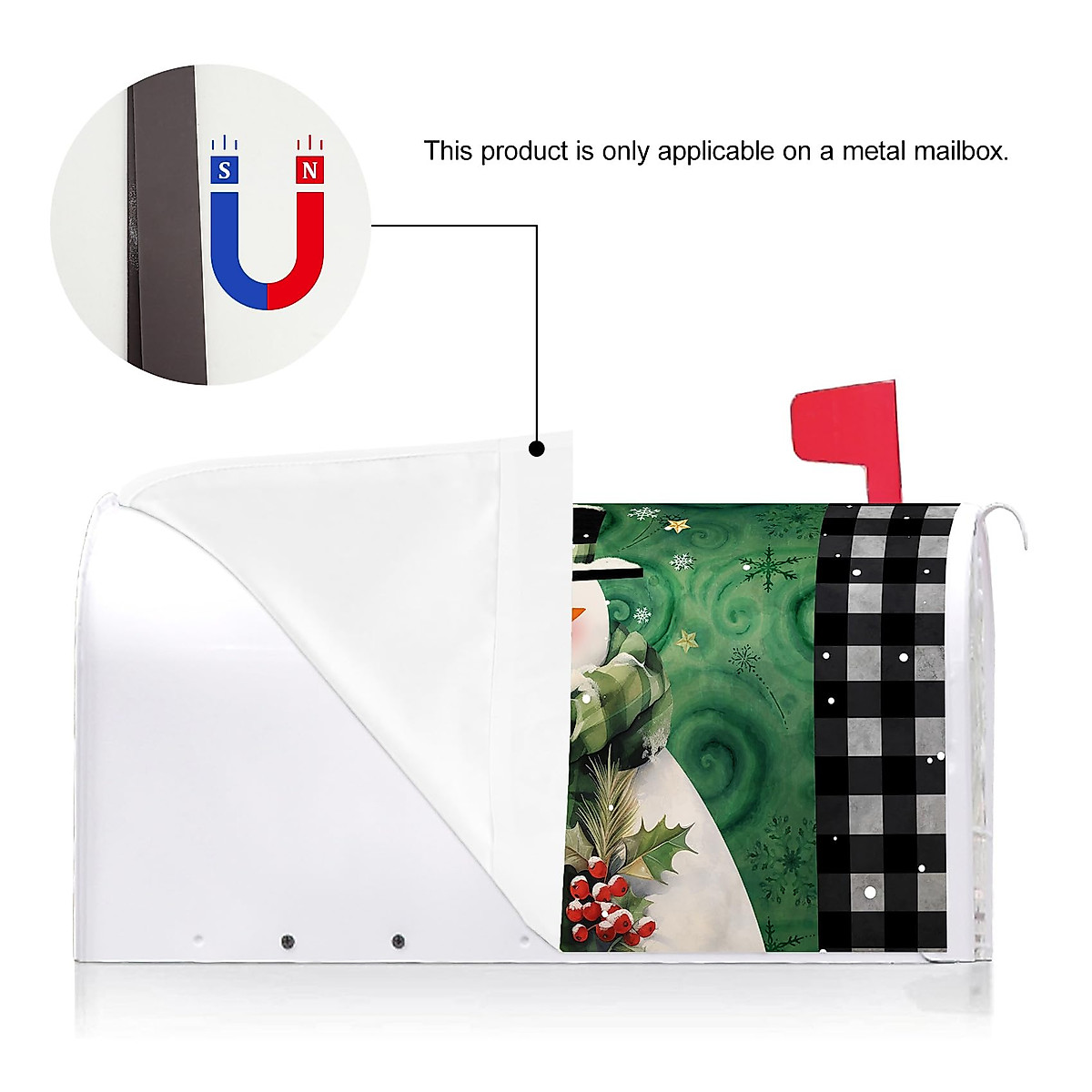 Texupday Winter Snowman With Cardinal Buffalo Check Plaid Decoration Mailbox Cover With Magnetic Strip Holiday Mailbox Wraps Post Letter Box Cover Standard Size 21" X 18" for Garden Outdoor Yard Decor