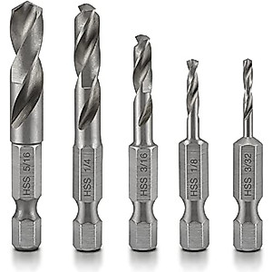 CORTOOL Stubby Drill Bit Set for Metal, 5pcs HSS M2 Short Length Drill Bit with 1/4-Inch Quick Change Hex Shank - 3/32”, 1/8”, 3/16”, 1/4”, 5/16” Inch Sizes Stubby Drill Bits for Wood