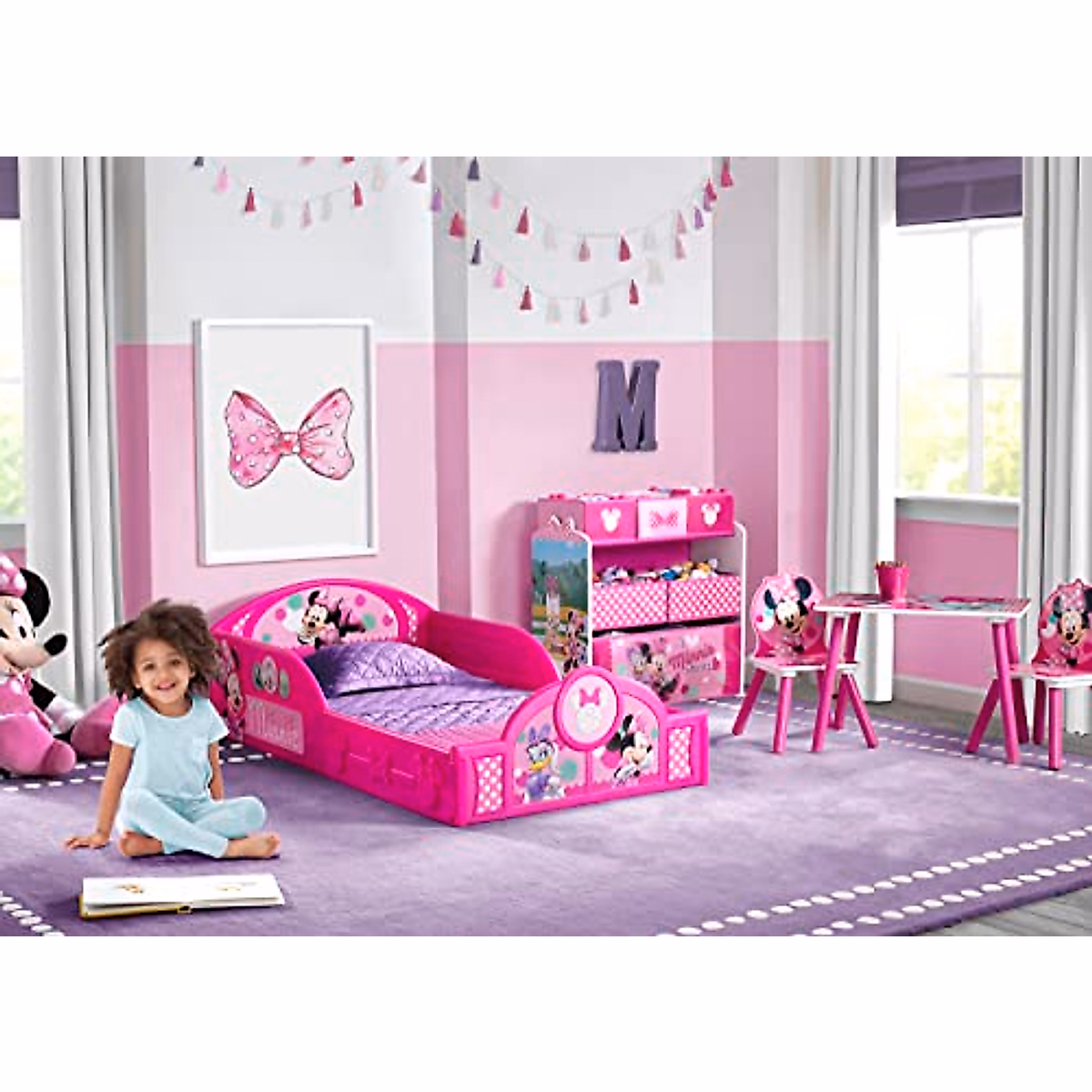 Delta Children Minnie Mouse Sleep & Play Toddler Bed and Toy Box -Bedroom Set