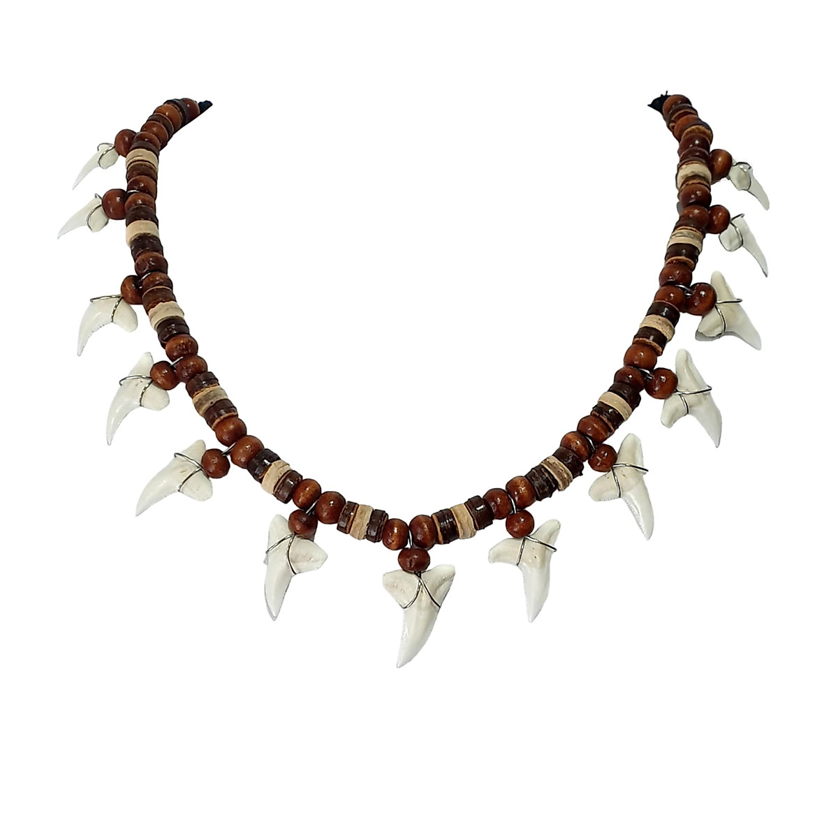 Swimmi 13! Genuine Shark Teeth Necklace for Men, Mako Shark Tooth Necklace, Handmade Wooden Beads Cords Shark Tooth Necklace for Women Jewelry AA086