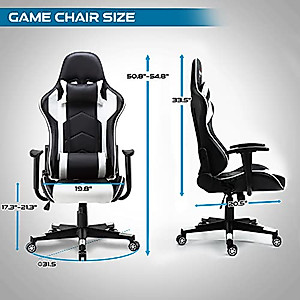 Polar Aurora Gaming Chair Racing Style High-Back PU Leather Office Chair Computer Desk Chair Executive Ergonomic Swivel Chair Headrest Lumbar Support (white1)