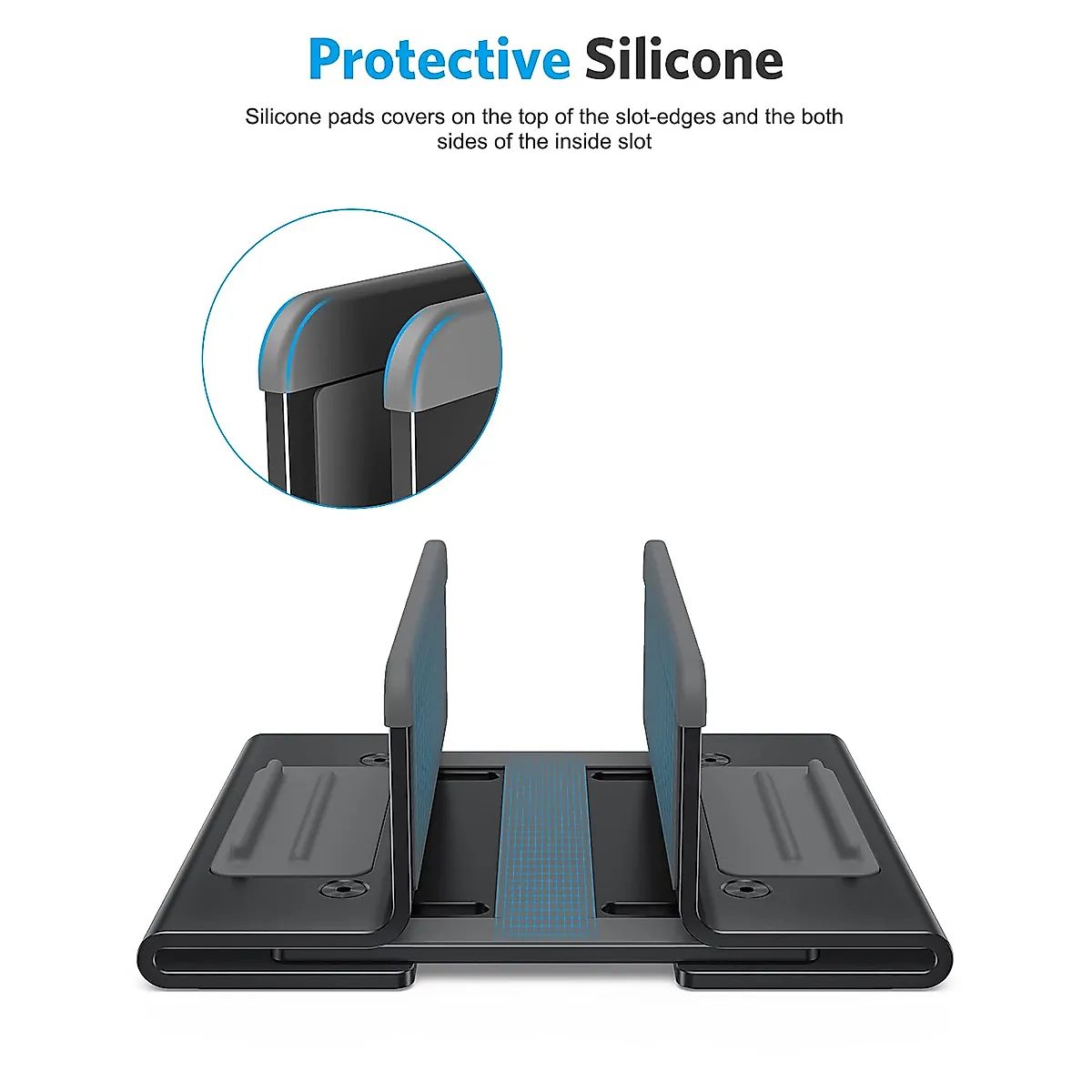 OMOTON Upgraded Laptop Vertical Stand, 3-in-1 Laptop Holder Dock with Sturdy Silicone Pads for Ultra Protection, Suitable for iPhone/iPad/MackBook Pro/Surface/Samsung/Android Tablets, Black