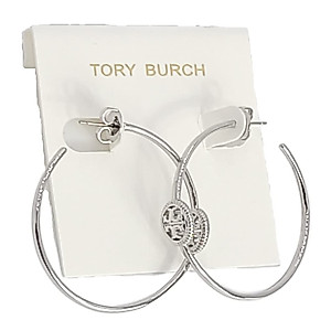 Tory Burch 137720 Rope Logo Silver Tone Women's Hoops Earrings