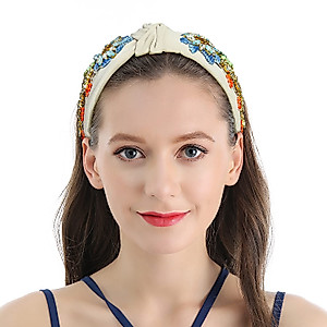 QIANXUAN Rhinestone Crystal Headband For Women Handmade Jewelry Girls Hair Accessories Diamond Fashion Headbands Girl Handmade Beaded Glitter Flower Hairbands