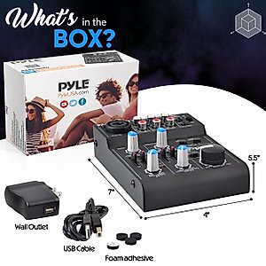 Pyle 5 Channel Audio Mixer - DJ Sound Controller Interface with USB Soundcard for PC Recording, XLR 3.5mm Microphone Jack, 18V Power, RCA Input and Output for Professional and Beginners -PAD20MXU