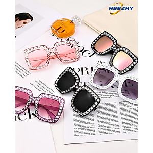 LYMOJOR 10 Pack Rhinestone Sunglasses Bulk, Oversized Square Fun Bling Crystal Sunglasses for Women Party Favors