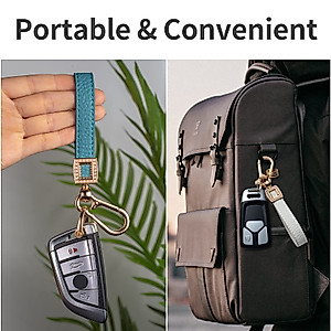 Gematay Microfiber Leather Car Keychain, Universal Car Key Fob Keychain Holder for Men and Women with 3 Keyrings, Anti-lost D-ring and Carabiner Clip, Mint green