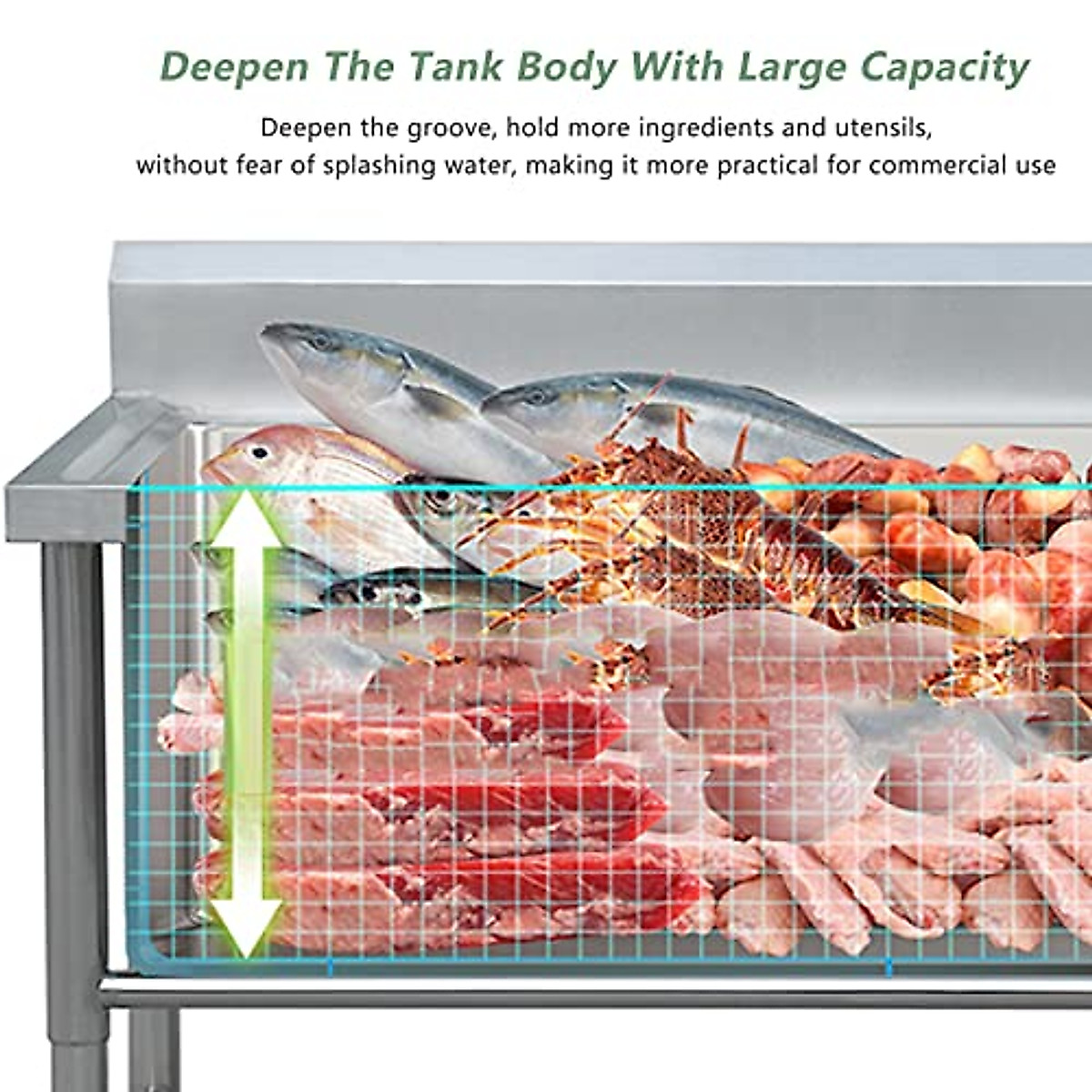 Freestanding Stainless Steel Sink, Utility Sink,1 Compartment Commercial Kitchen Sink,Kitchen Sink Industrial Sink,Commercial Sink Industrial Sink(40in)