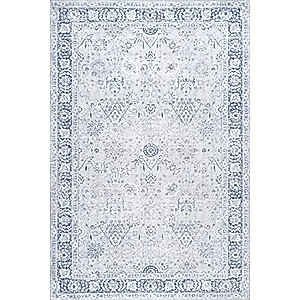 Rugs USA x Lauren Liess Bayberry Vintage Machine Washable Ultra Thin Area Rug, 5' x 8', Light Blue