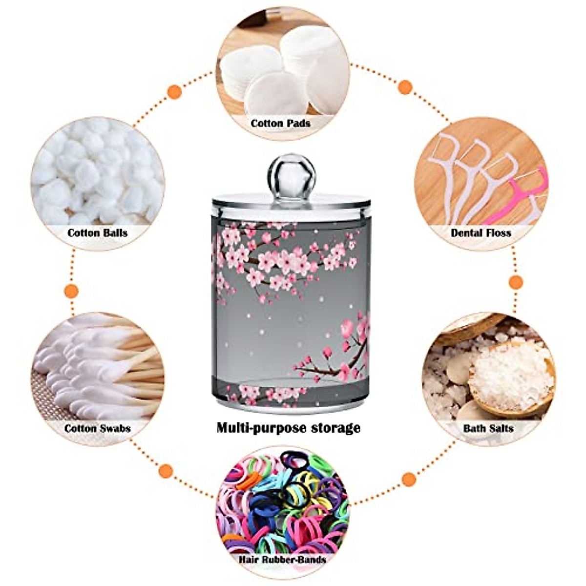 ALAZA Japanese Oriental Cherry Blossom Qtip Holder Organizer Dispenser for Cotton Ball, Cotton Swab, Cotton Round Pads, Floss,Bathroom Canisters Storage Organizer, Vanity Makeup Organizer,2Pack