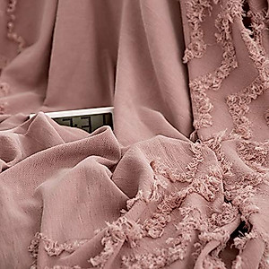 Simple&Opulence 100% Cotton Throw Blanket for Bed, Couch, Tufted Zigzag Knit Woven Boho Blanket with Tassels Soft Lightweight Breathable Cozy Blanket Farmhouse Decoration for All-Season (Dusty Rose)