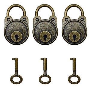 Hyamass 3pcs Vintage Antique Style Mini Archaize Padlocks Key Lock with Keys (Bronze)