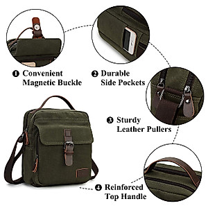 RAVUO Messenger Bag for Men, Water Resistant Shoulder Bag Canvas Satchel Crossbody Bag for Travel and Work Green