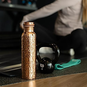 VEDANA Premium Hammered Ayurvedic Pure Copper Water Bottle | Leak Proof 1 Liter Copper Vessel for Drinking Water | Great Water Bottle for Sports, Yoga & Everyday Use