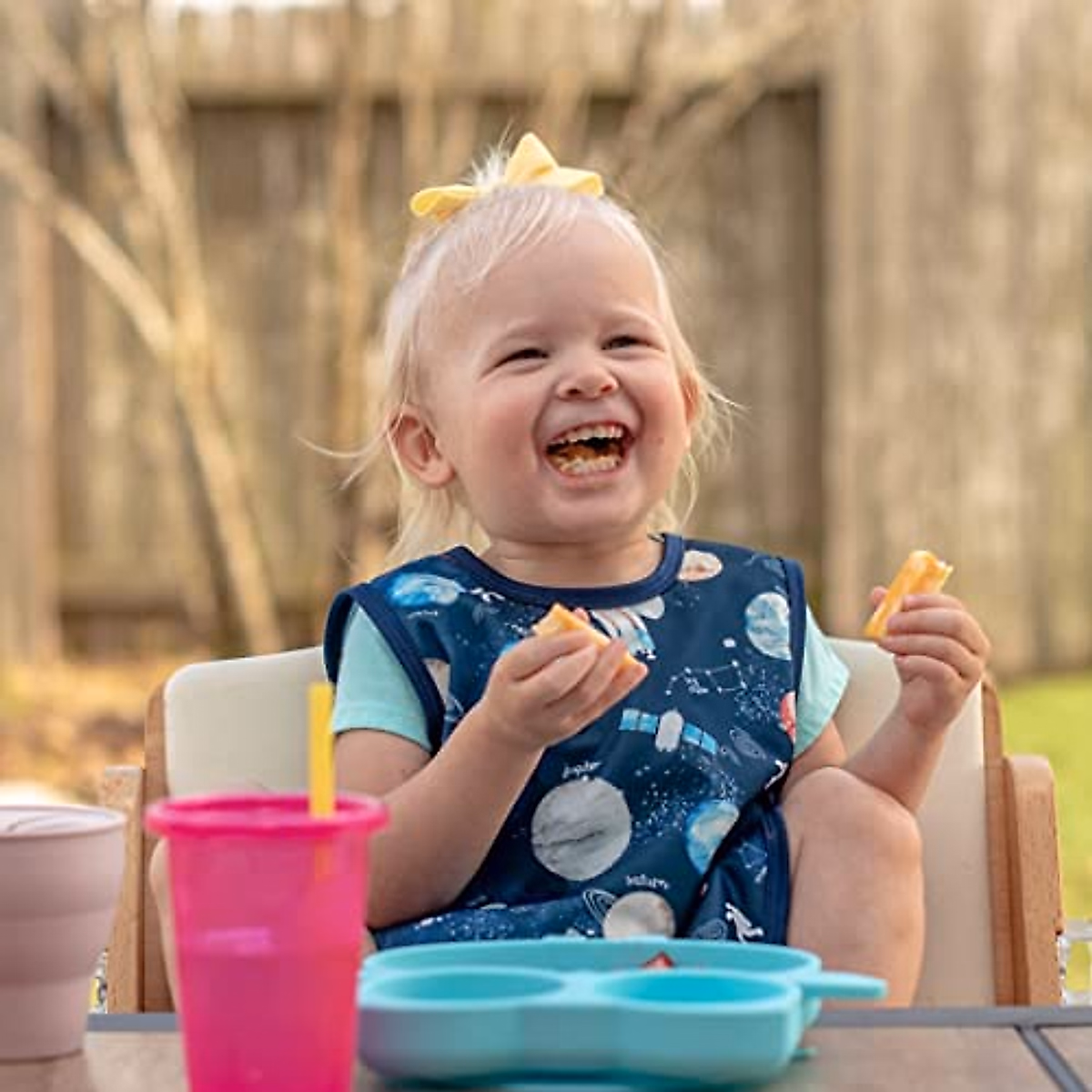 BapronBaby Outer Space Bapron - No Neck Tie Safer Bib for Baby & Toddler - Soft Waterproof Stain Resistant - Machine Washable - Sz Baby/Toddler 6m-3T