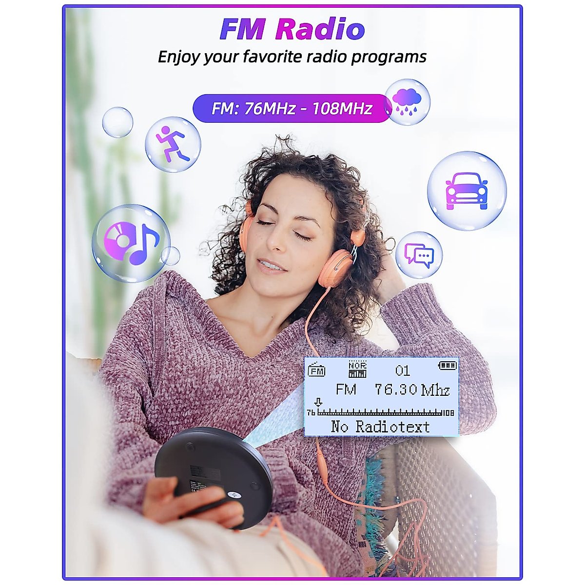 CD Player Portable ARAFUNA, Portable CD Player Bluetooth with FM Radio, 2000mAh Rechargeable CD Player for Car with LCD Screen, Anti Shock Protection Walkman CD Player with Headphone, AUX Cable