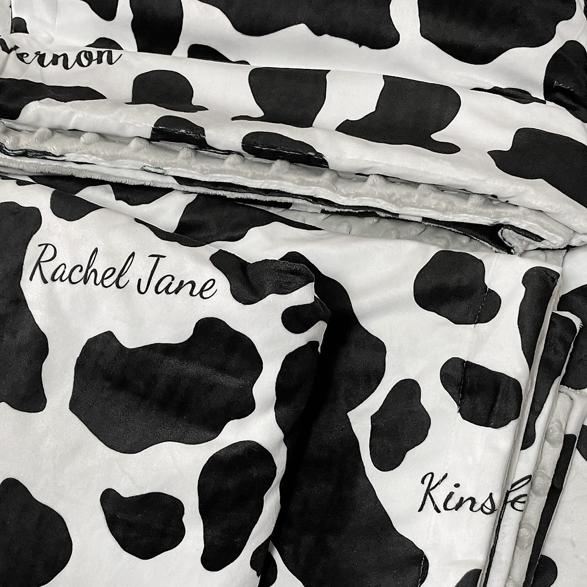 Cow Print Baby Blanket Custom Name for Newborn Boys, Super Soft Double Layer Toddler Crib Blanket, Dotted Backing, 30 x 40 inch, Cow Pattern, Personalized