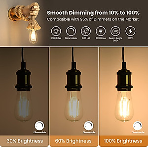 Lightique Vintage LED Edison Bulbs 60 Watt Equivalent, 6W Dimmable Edison Light Bulbs E26 Edison Bulbs ST58 LED Filament Bulb Soft White 2700K,Clear Light Bulbs for Decotate Home,Restaurant, 6 Packs