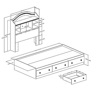 South Shore Summer Breeze Bed Set - Mates Bed and Bookcase Headboard kit