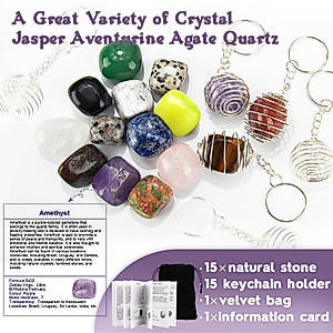 Gemstones Party Favors for Kids Prize Box Birthday Party Supplies,Classroom Rewards Goodie Bag Fillers,15 Pack Natural Stone&Crystal with Keychains for Kids Backpack,Educational Geographic Gift