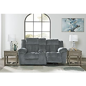 Signature Design by Ashley Tip-Off Modern Wall Hugger Power Reclining Loveseat with Adjustable Headrest, USB Ports, Storage and Cup Holders, Gray