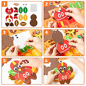 BeYumi 24 Sets Thanksgiving Foam Football Turkey Craft Kit DIY Give Thanks Rugby Turkey Handing Ornaments Decorations Fall Autumn Make A Turkey Craft for Kids Home School Classroom Party Activities