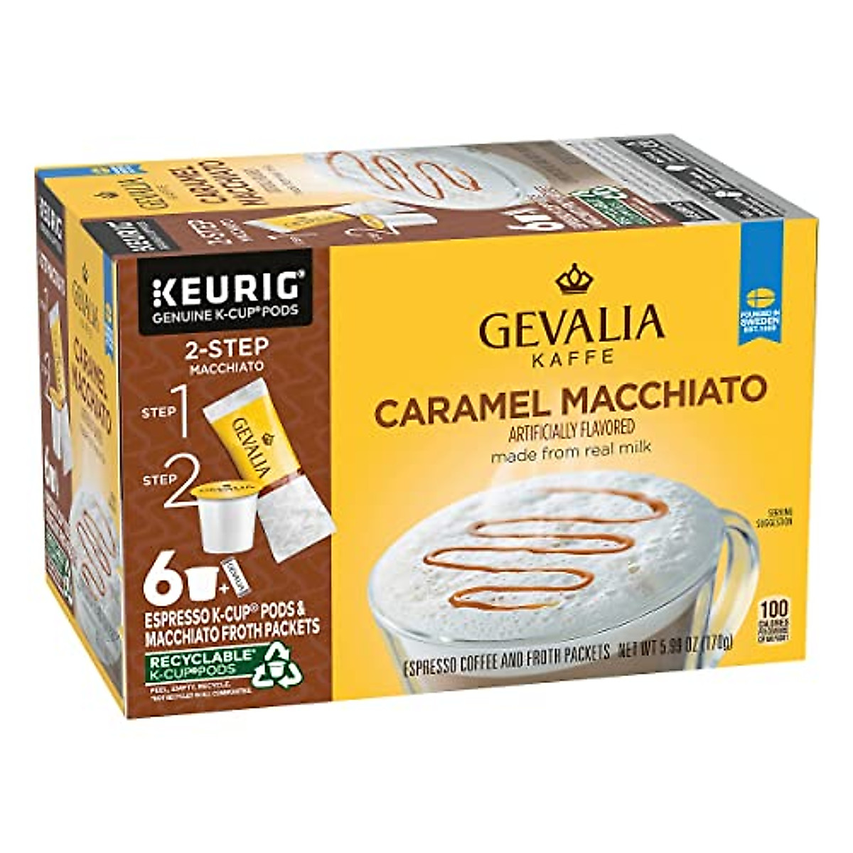 GEVALIA Caramel Macchiato Latte Coffee, K-CUP Pods, 5.98 oz, (18 Count,Pack - 3)