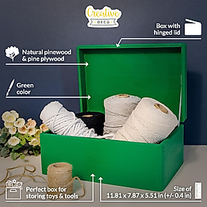 Creative Deco Large Green Wooden Box Storage with Hinged Lid | 11.8 x 7.87 x 5.51 inches (+-0.5) | Gift Box Storage | Product NOT Intended for 15 Years OR Below