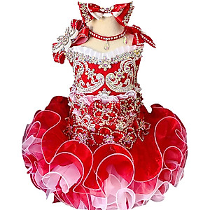 Jenniferwu G016 Glitz Infant Toddler Baby Newborn Little Girl's Pageant Party Birthday Dress RED Size 12-18M