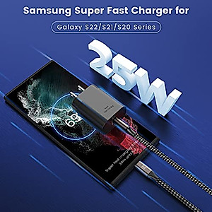 S23 S22 S21 Super Fast Charger Type C, EASDMN 25W PD/PPS USB C Fast Wall Charger Block & 10FT Super Long Fast Charging Cable for Samsung Galaxy S23/S22/S22 Ultra/S22+/S21/Plus/S20/Note 20/Z Fold 3/A53