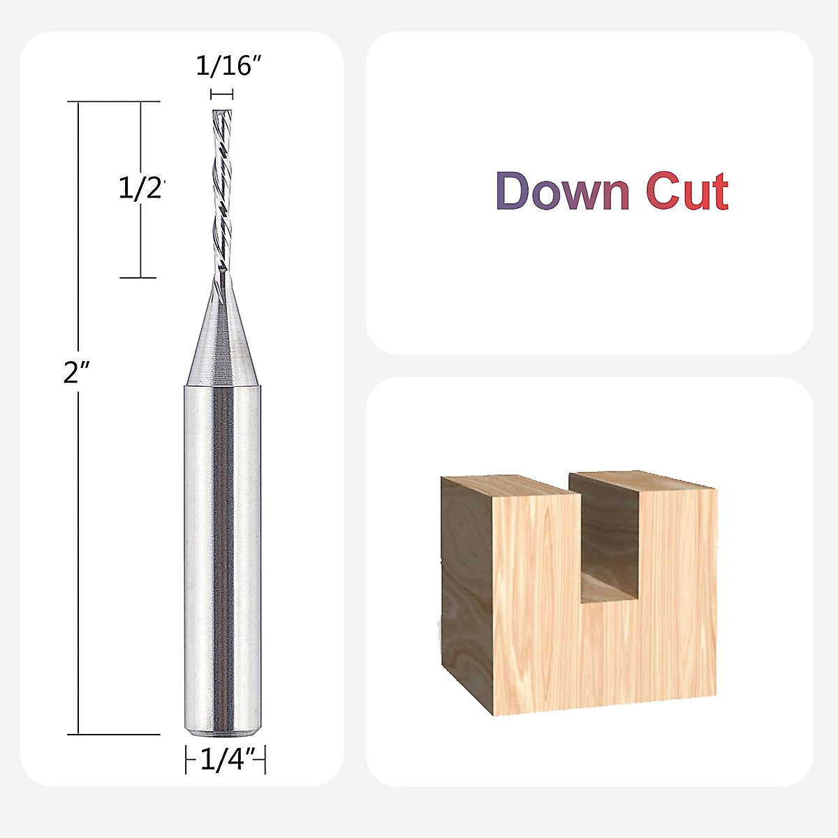 SpeTool Down Cut Spiral Router Bit 1/16 inch Cutting Diameter with 1/4 inch Shank End Mill for Woodwork CNC Machine Tools