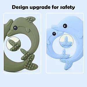 Aitoustone Soft Dolphin Teething Teether Toys for Babies 0-6 & 6-12 Months, 4 Pack Gift, BPA Free, Chewing Relief with Easy to Hold Handles