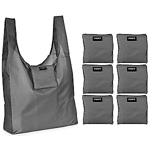 Masirs Ripstop Reusable Grocery Shopping Bag - Replace Paper and Plastic Bags with Large, Strong Eco Friendly Bags. Turns into a Carrying Pouch when Folded into Its Own Pocket. (GREY | 6-PACK)