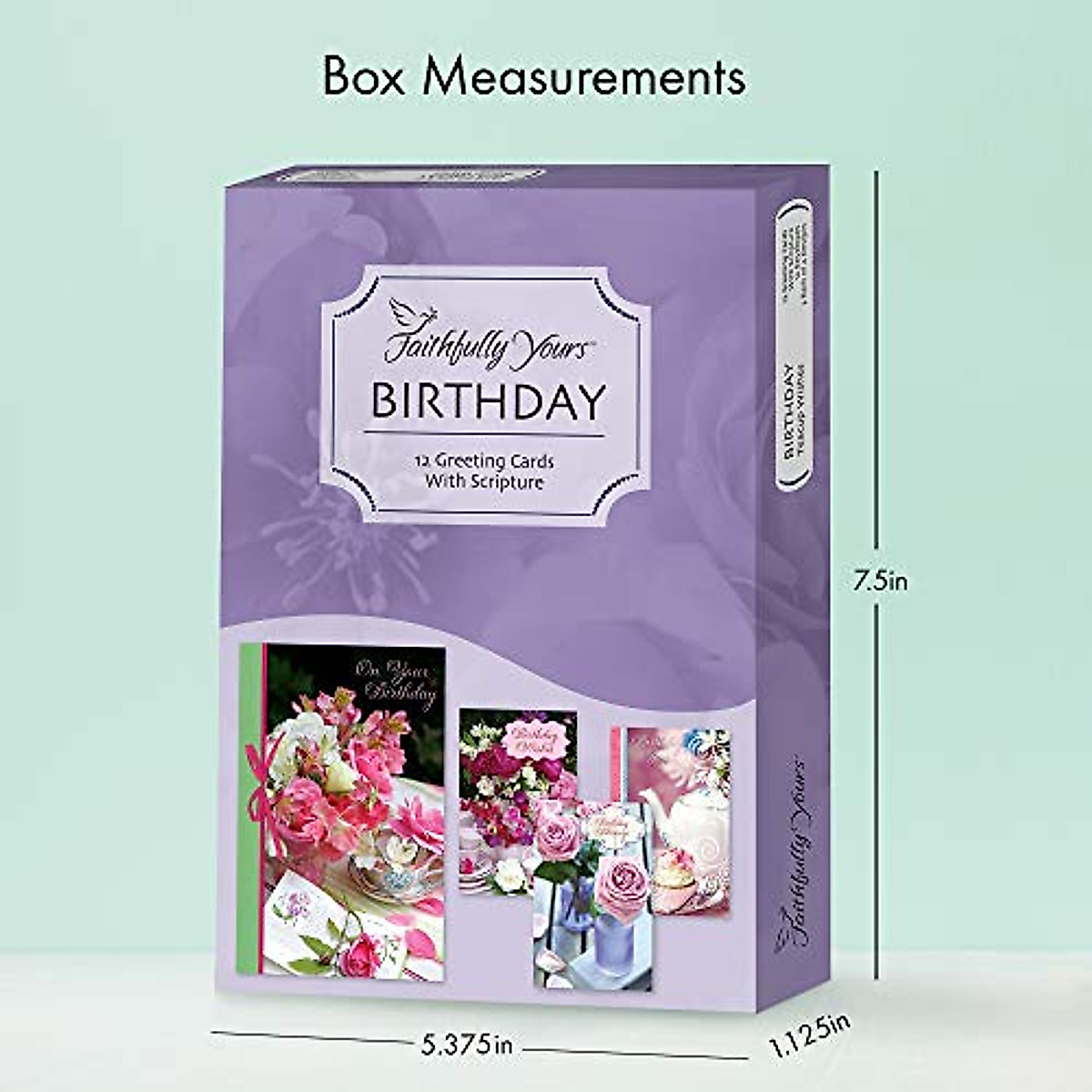 Designer Greetings Faithfully Yours Inspirational Birthday Boxed Card Assortment, Teacup Wishes with Biblical Scripture Verses (Box of 12 Greeting Cards with Envelopes), Purple (658-00510-000)