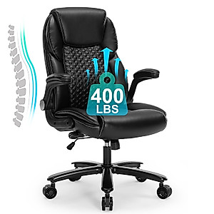 SOERGO Home Office Chair, Executive Comeputer Desk Chair Ergonomic Office Chair with Adjustable Lumbar Support, Tilt Lock, PU Leather, Swivel Rolling Chair for Gaming Adult Working Study-Black