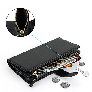 Jaorty Crossbody Phone Case for iPhone 15 Plus with Strap Lanyard,for iPhone 15 Plus Wallet Case for Women with Card Holder,Zipper Pocket Magnetic Flip Leather Case,6.7" Black