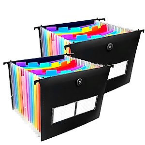 EDAUS 2 Pack Expanding Hanging File Folders, 13 Pockets Accordian File Organizer, Large Capacity, Multi-Color Tabs, Letter Size for Filing Cabinet