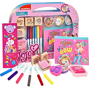 JojoSiaw Coloring Stamper and Activity Set, Mess Free Craft Kit for Toddlers and Kids, Drawing Art Supplies Included Markers, Sketch Book, Ink Pad, GB Bookmark, 3 Foam and 4 Wooden Stampers for Girls