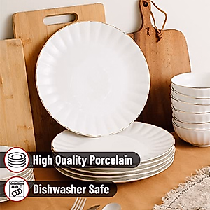 BTaT- White Dessert Plates, Set of 6, 8 inch, White Porcelain with Gold Trim, Small Plate, Small Appetizer Plates, Small White Plates, Dessert Plates Porcelain, White Plates