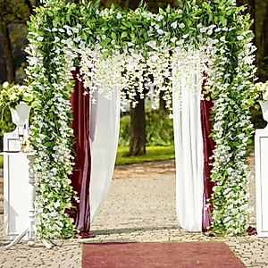 10 Pcs Wisteria Artificial Flowers Garland White Artificial Flowers Fake Flowers Silk Wisteria Garland Vine Hanging Flower for Wedding Arch Home Garden Outdoor Party Decor(White,Total 72.2ft)