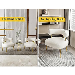 Dewhut Mid Century Sherpa Boucle Accent Chair, Round Upholstered Barrel Arm Chair for Small Spaces, Fluffy Side Corner Sofa Armchair for Living Room, Bedroom, Vanity, Office, Reading Nook(Cream White)