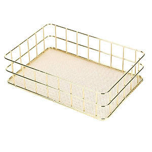 Wire Mesh Basket, Golden Iron Storage Basket Multifunctional Wire Mesh Desktop Storage Organizer for Home (Large Size)