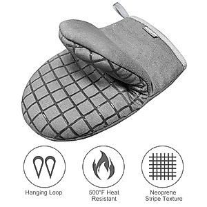 Mini Oven Mitts, Kitchen Mitts Cooking Kitchen Mitts, 500 Degree Heat Resistant Baking Gloves for Cooking Baking BBQ with Hanging Loop 1 Pair-Gray