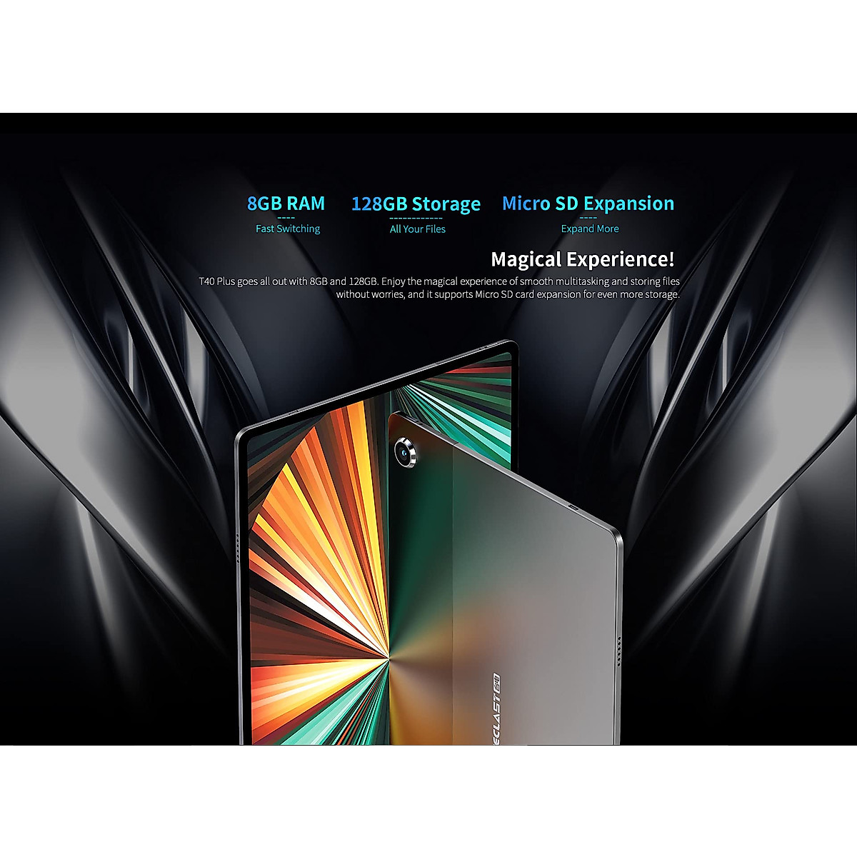 Tablet Computer, TeclastT40 Plus 10.4 Inch Android 11 Tablet 2000×1200 IPS 8GB RAM 128GB ROM Dual 4G Network and Ac Dual-Band WiFi Bluetooth 5.0 (Tablet)