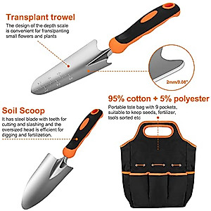 Garden Tool Set, CHRYZTAL Stainless Steel Heavy Duty Gardening Tool Set, with Non-Slip Rubber Grip, Storage Tote Bag, Outdoor Hand Tools, Ideal Garden Tool Kit Gifts for Women and Men