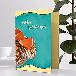 Designer Greetings Hungarian Language Happy Birthday Cards, “Boldog születésnapot” Dobos Torte Design (6 Cards with Envelopes / 6 kártya borítékokkal)