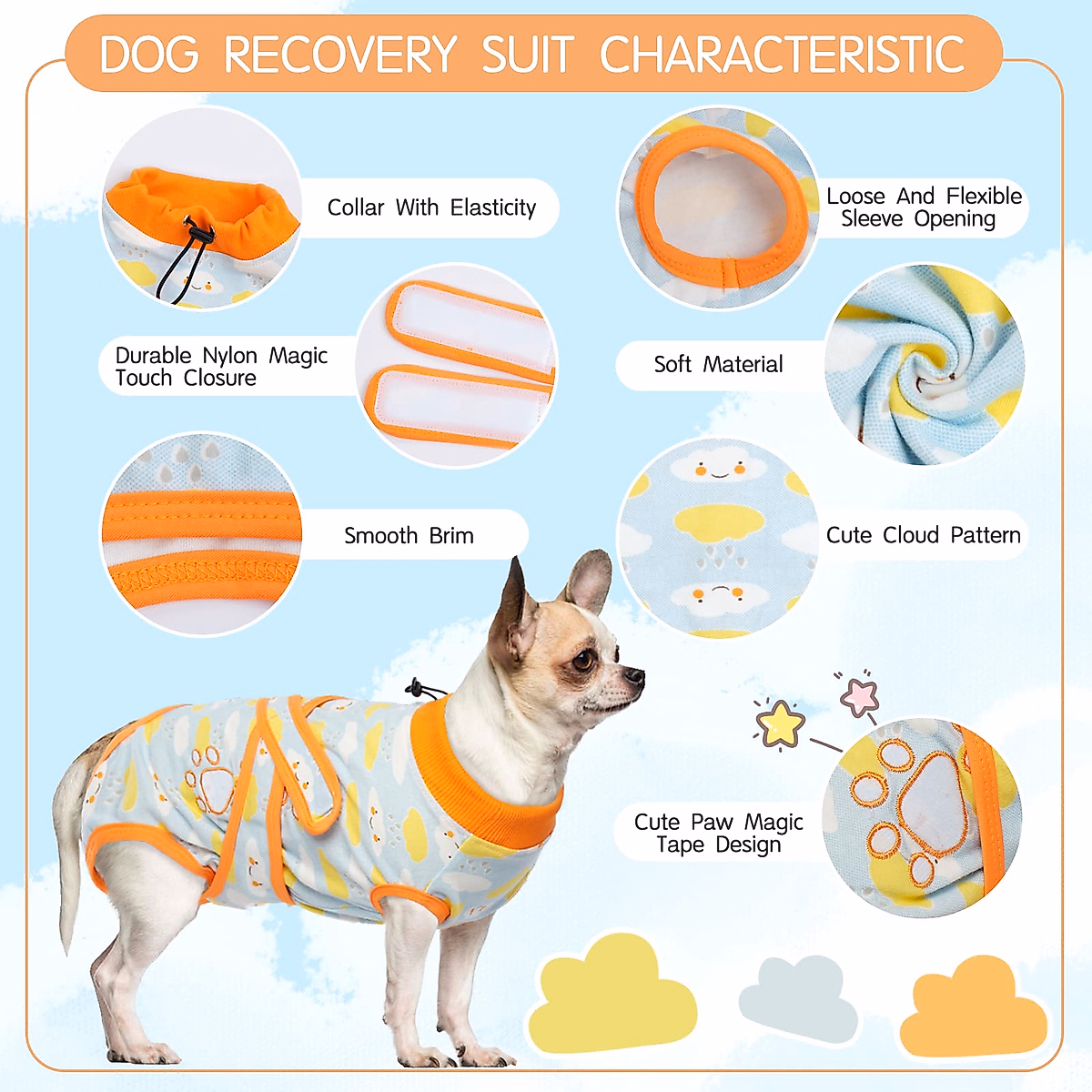 ROZKITCH Dog Recovery Suit After Surgery for Dog Cat, Surgical Onesie Pant for Female Male Dog, Cone e-Collar Alternative Post OP Abdominal Wound Anti Licking Costume After Spay Blue S