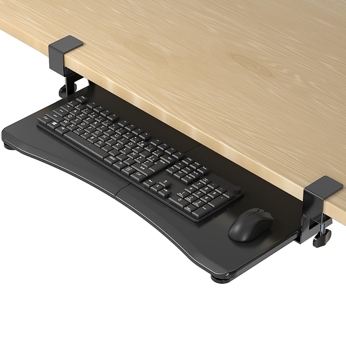 suptek Keyboard Tray Under Desk Pull Out with C Clamp Mount, Computer Keyboard & Mouse Tray, 25.6 (30 Including Clamps) x 11.8 inch Slide-Out Platform Computer Drawer for Typing, Black, DSF1